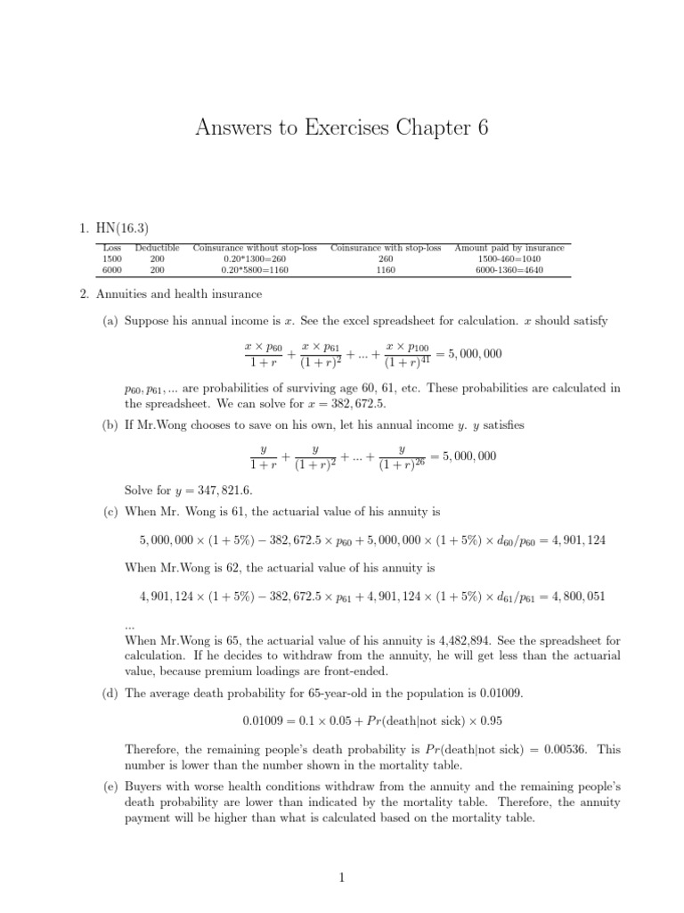 Answer To Exercises Chapter 6 | PDF | Insurance | Net Present Value