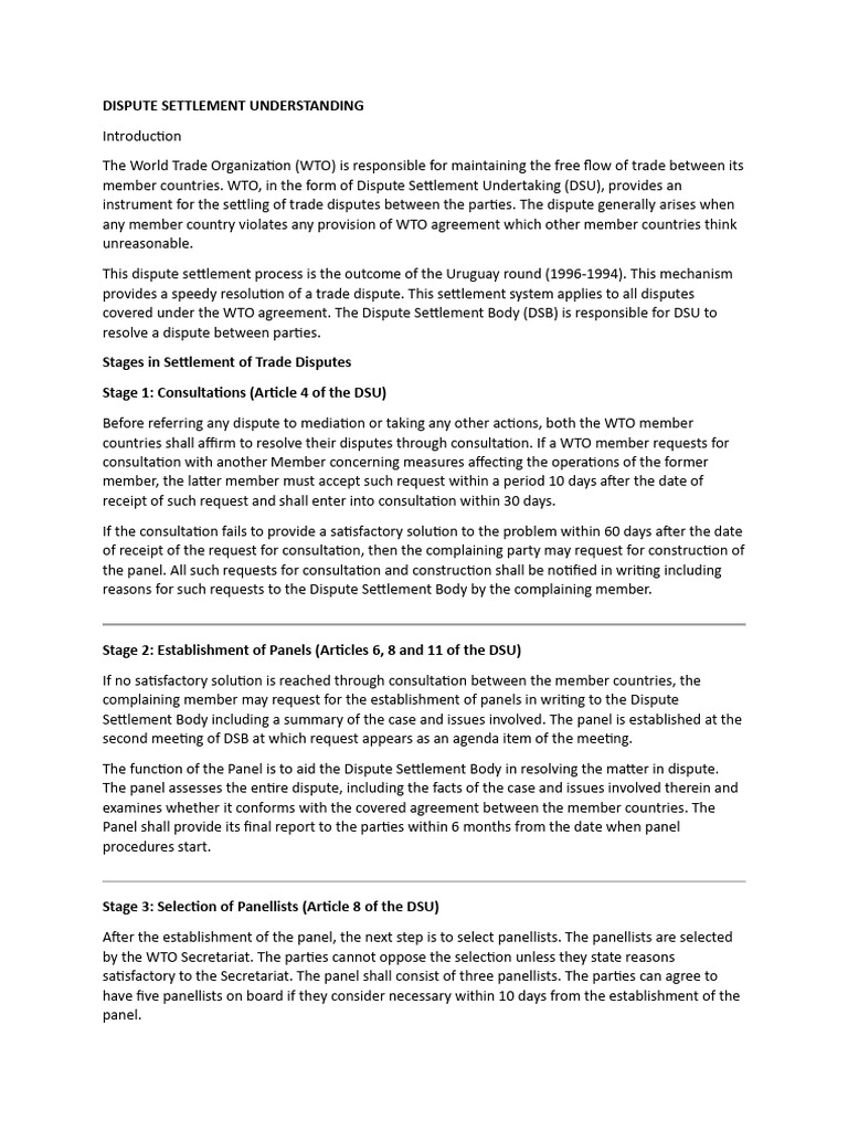 WTO Dispute Settlement Understanding Guide | PDF | International Trade ...