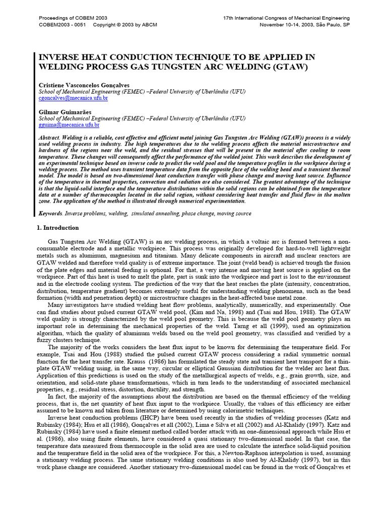 Inverse Heat Conduction Technique To Be Applied in Welding VWHHKKMCMX ...