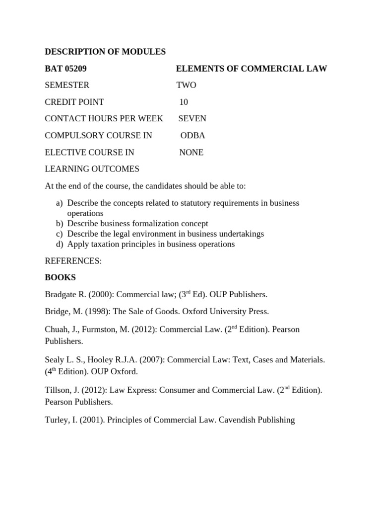Elements of Commercial Law Module | PDF