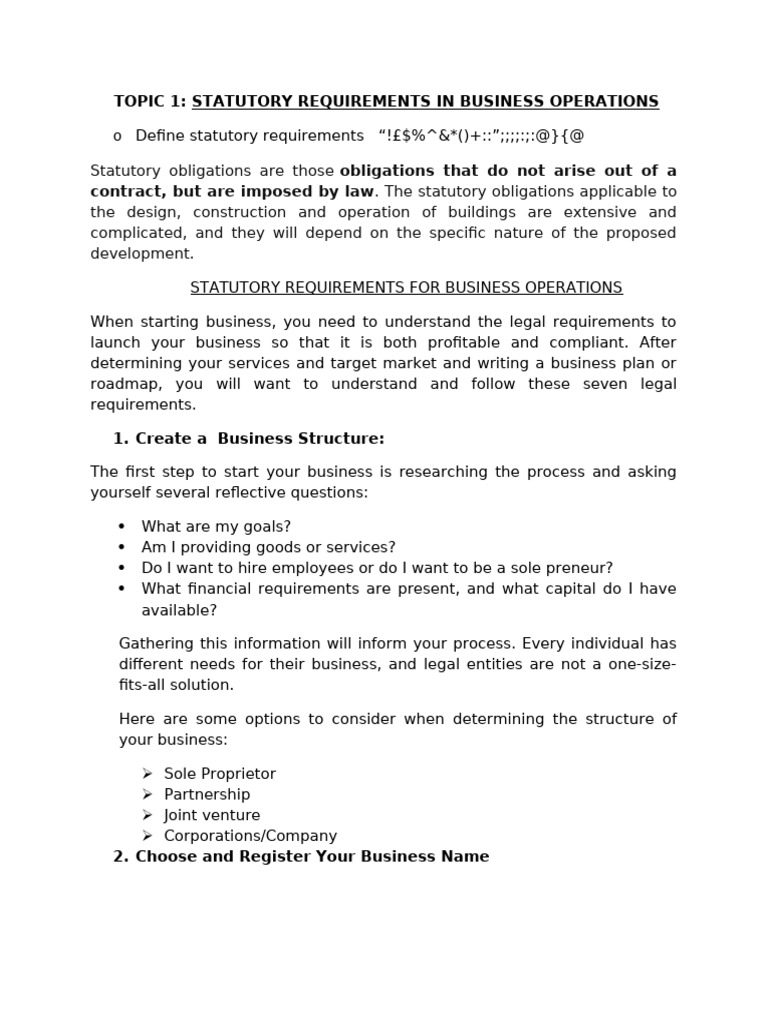 Topic 1 - Statutory Requirements | PDF | Taxes | Sole Proprietorship