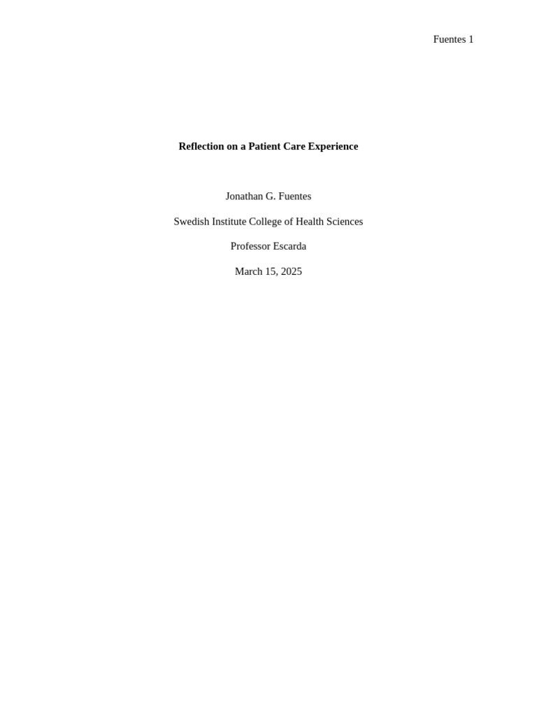 Reflection On A Patient Care Experience | PDF | Nursing | Mental Health