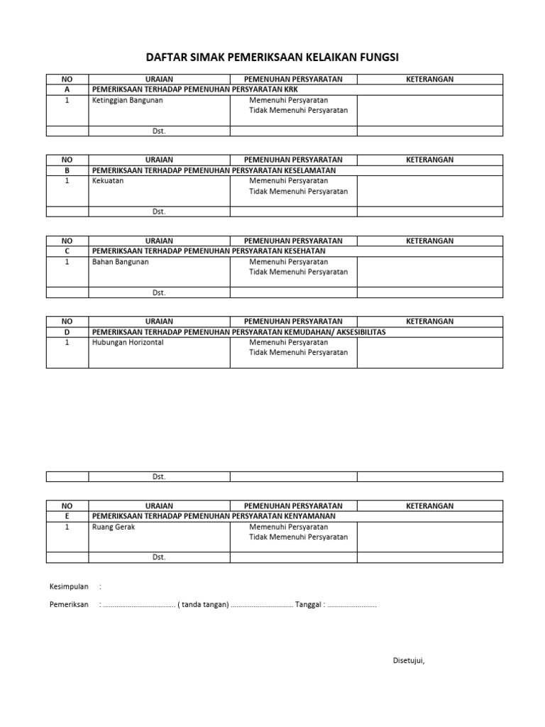 Daftar Simak Pemeriksaan Kelaikan Fungsi-1 | PDF