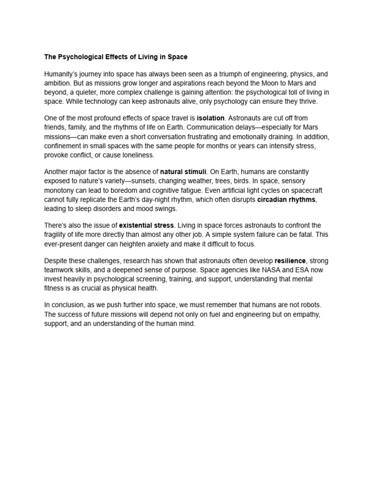 The Psychological Effects of Living in Space | PDF