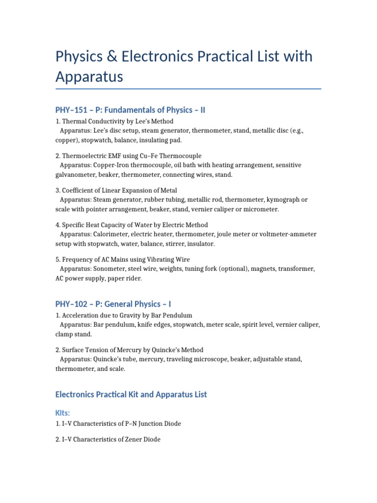 Physics & Electronics Practical Guide | PDF