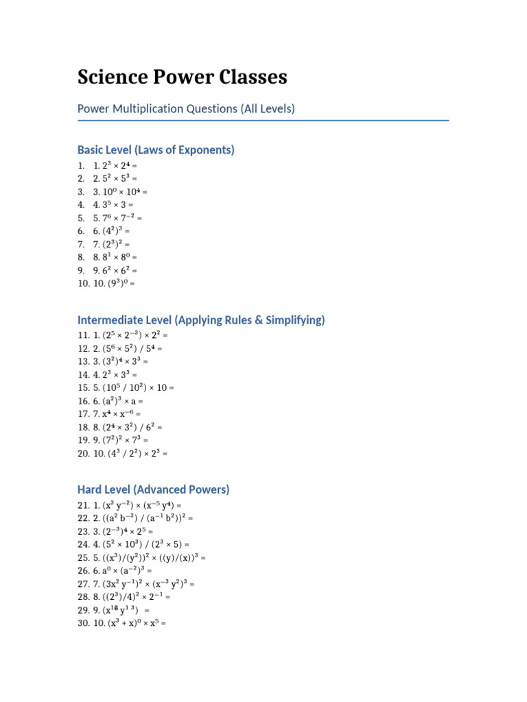 Science Power Classes Power Multiplication | PDF