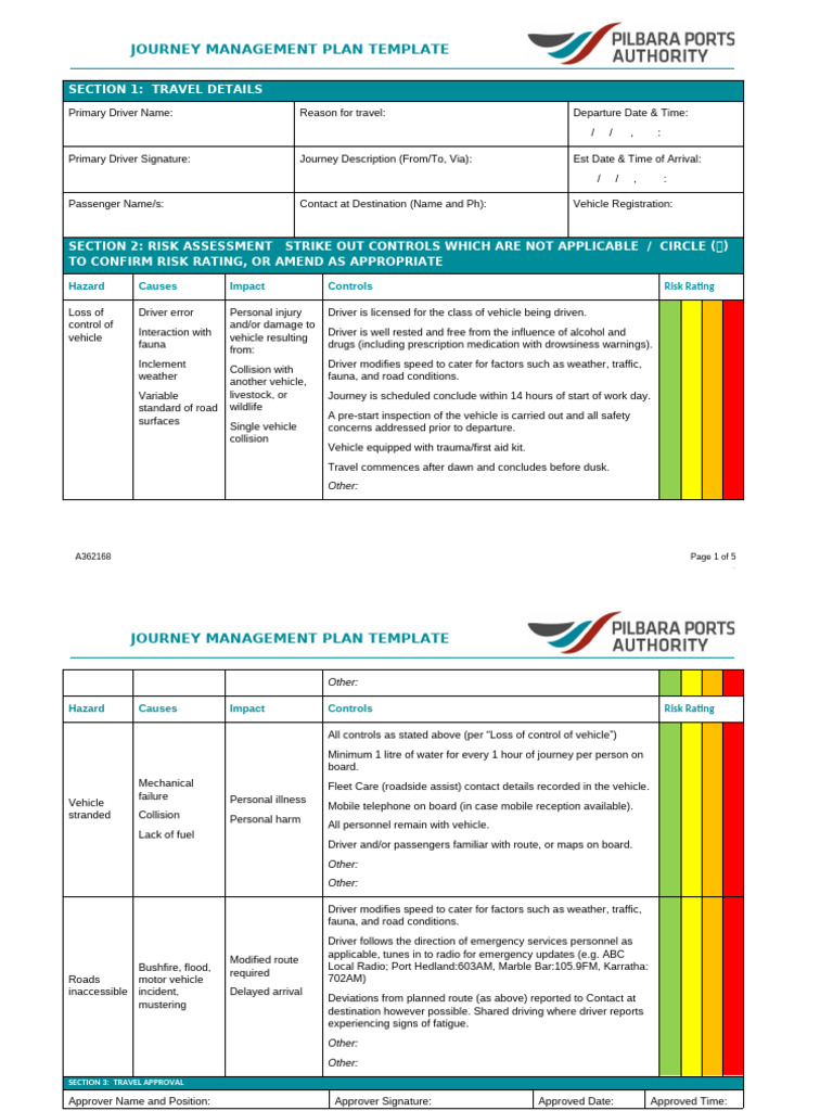 Journey Management Plan Template | PDF | Traffic Collision | Risk