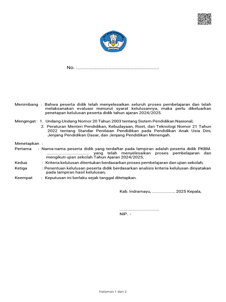 Contoh SK Kelulusan PKBM Tahun 2025 | PDF