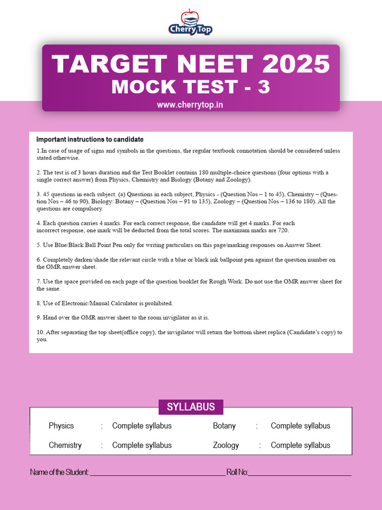 NEET 2025 MT-3 Questions | PDF | Electronvolt | Chemical Bond