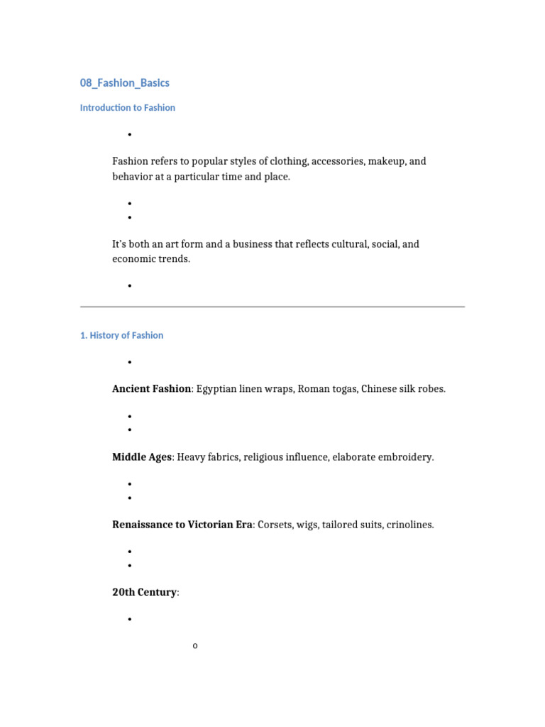 01 Fashion Basics - Class Notes With Examples | PDF | Fashion | Clothing