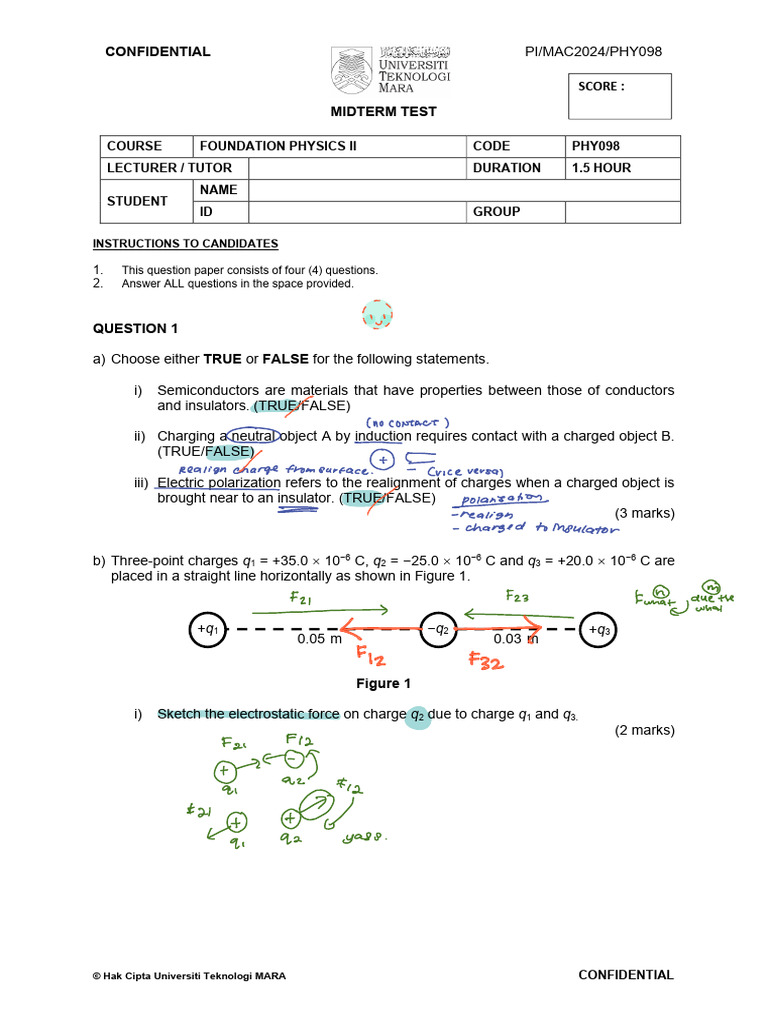 Past Test PHY098 2024 Question | PDF | Electric Field | Electronvolt