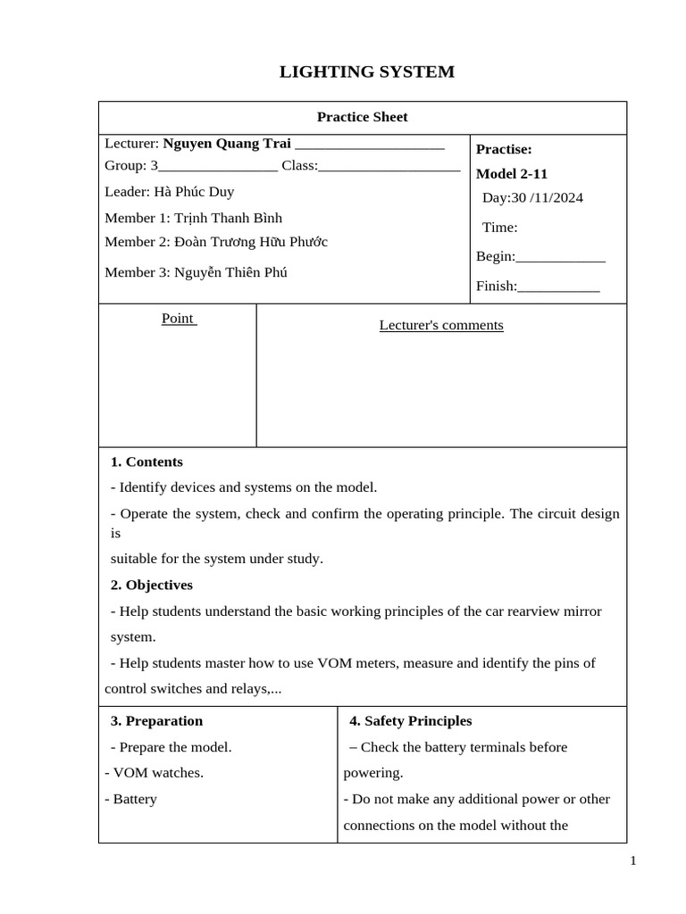 Lighting System Practice Sheet | PDF | Equipment | Manufactured Goods