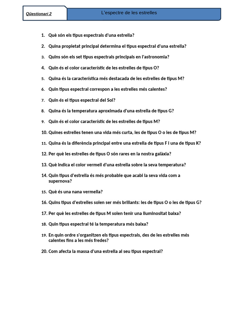 Questionari 2 Espectre Estreles | PDF
