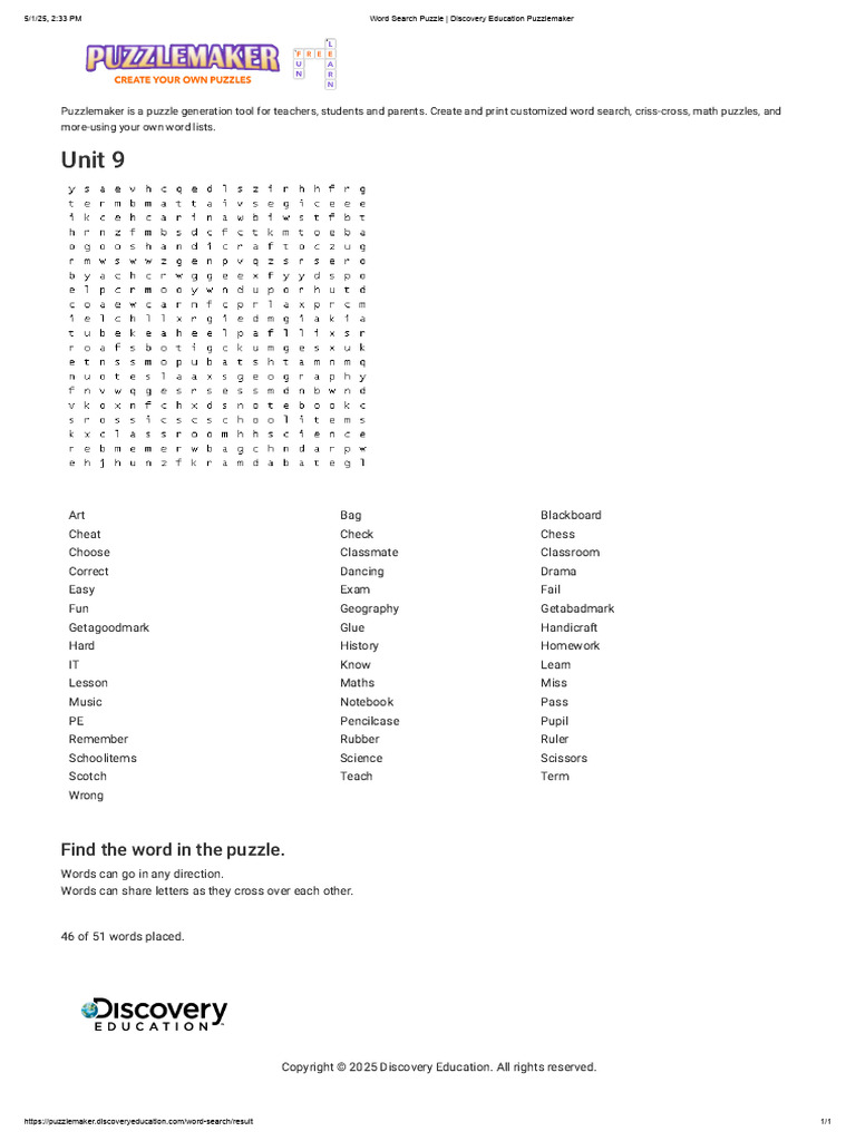 Word Search Puzzle - UNIT 9 | PDF | Word Search | Learning
