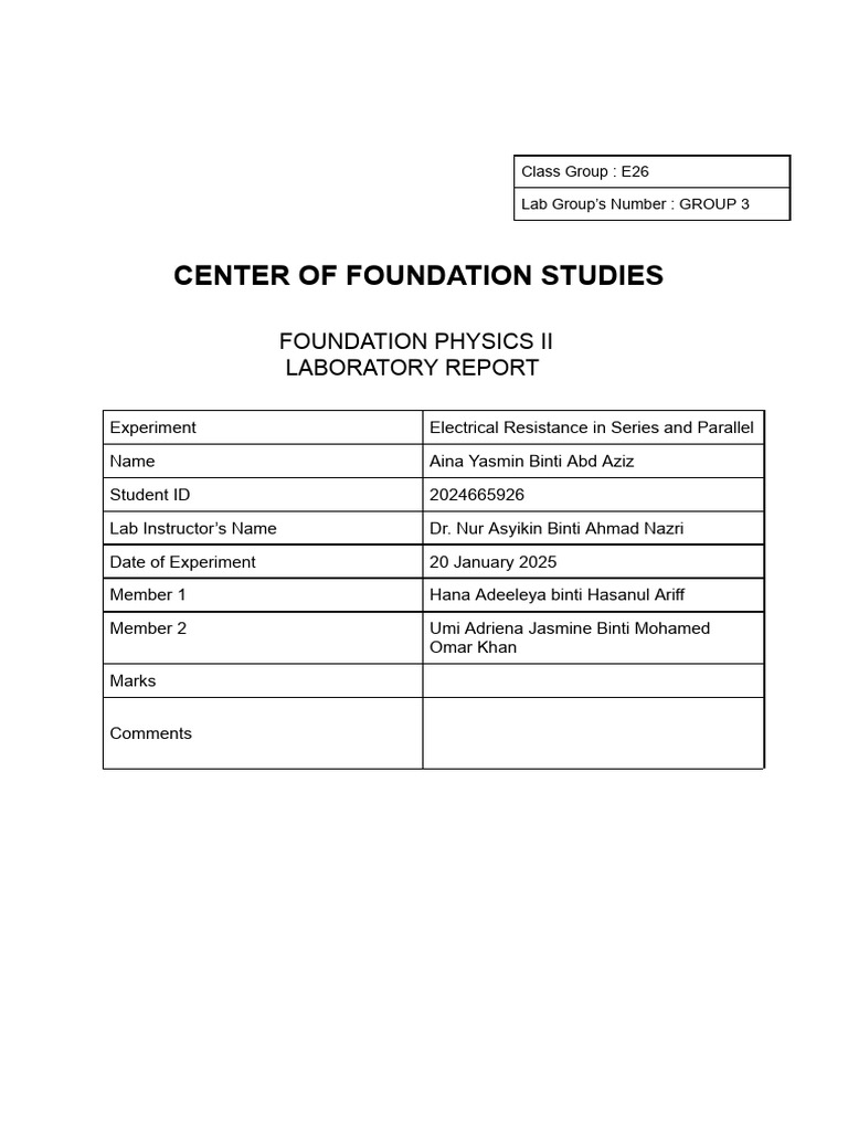 Lab Report Electrical Resistance in Series and Parallel | PDF | Series ...