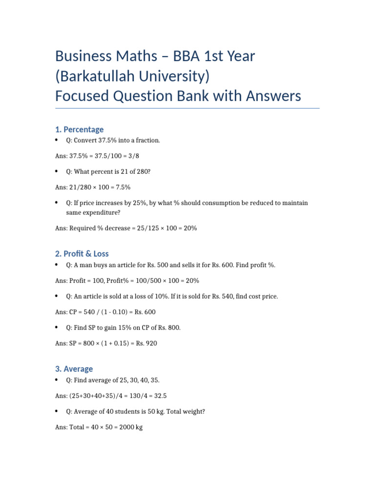 Business Maths Question Bank BBA | PDF | Economies