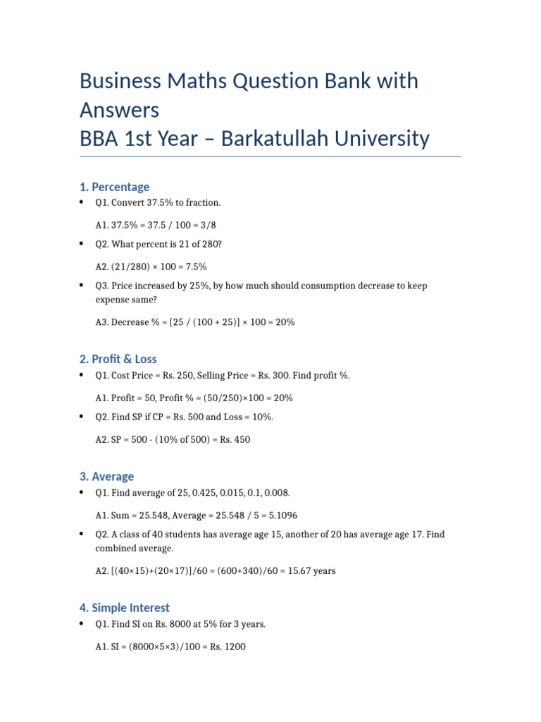 Business Maths Question Bank With Answers | PDF