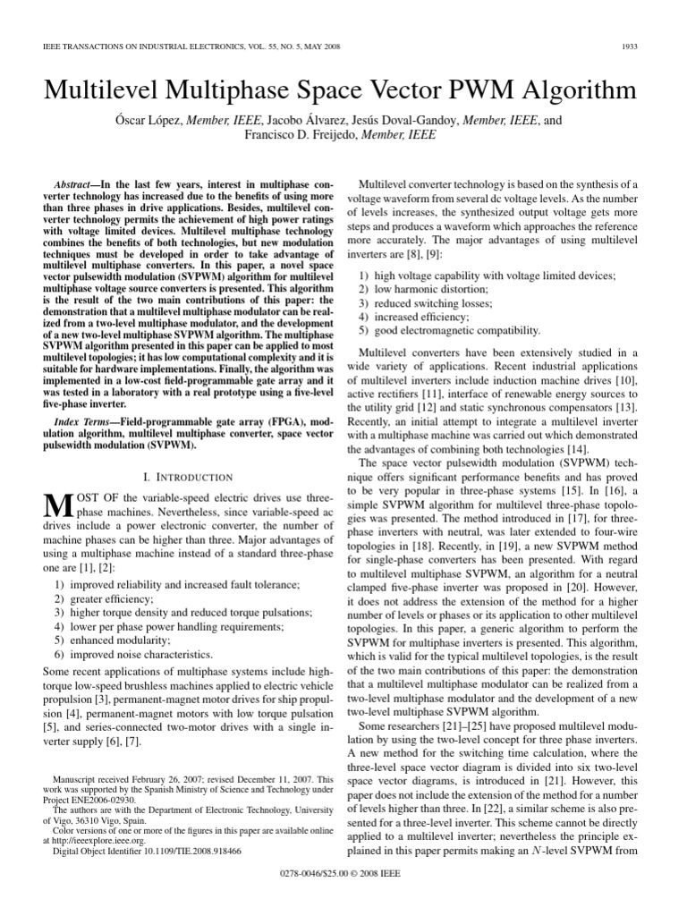 05 Multilevel Multiphase Space Vector Pwm Algorithm Pdf Matrix
