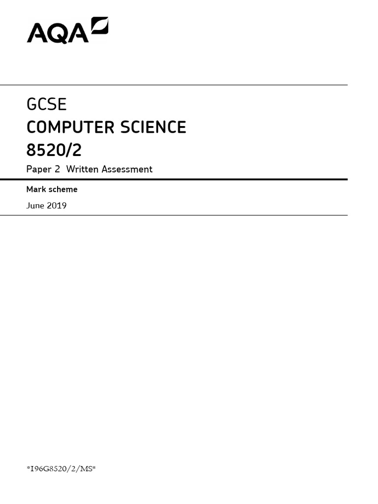June 2019 MS - Paper 2 AQA Computer Science GCSE | PDF | Solid State Drive | Random Access Memory