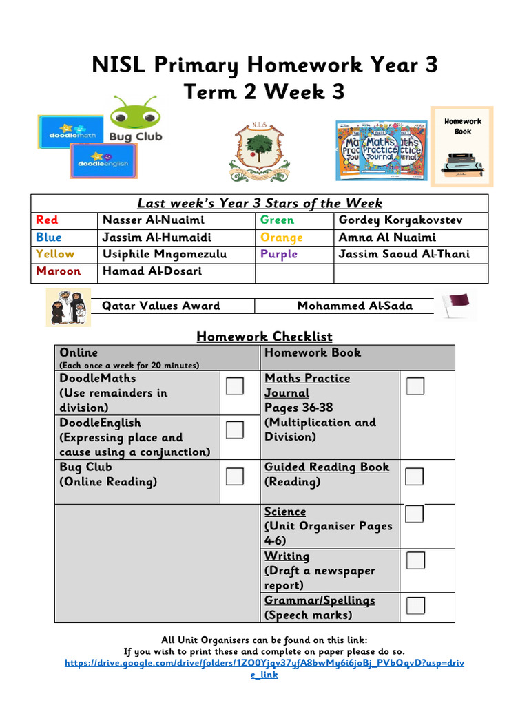 Year 3 Term 2 Week 3 Homework Final | PDF