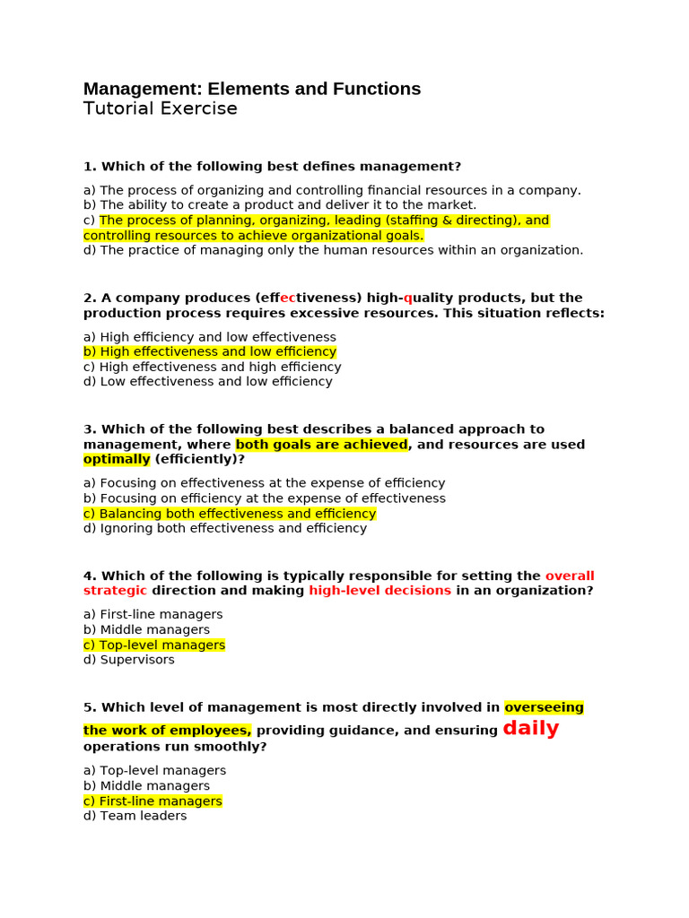 Chapter 1- Management Tutorial 1- Question STD UPLOAD | PDF | Goal | Skill