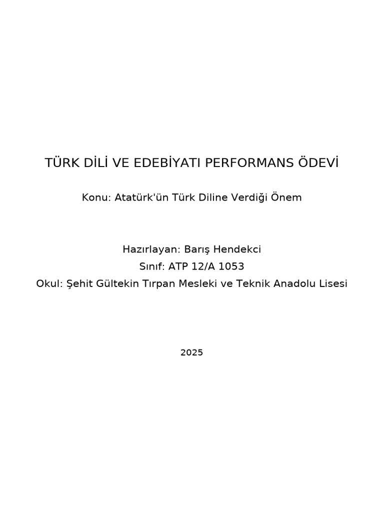 Turk Dili Performans Odevi Kapak Ve Arka | PDF