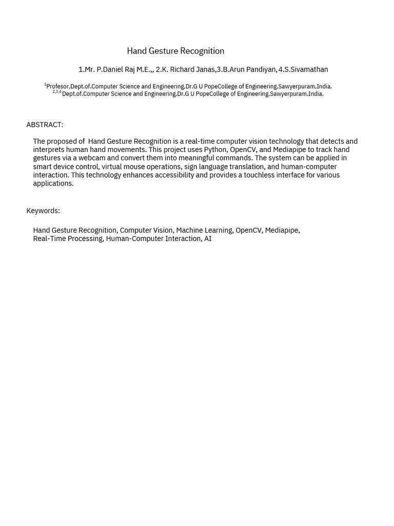 Hand Gesture Recognition | PDF