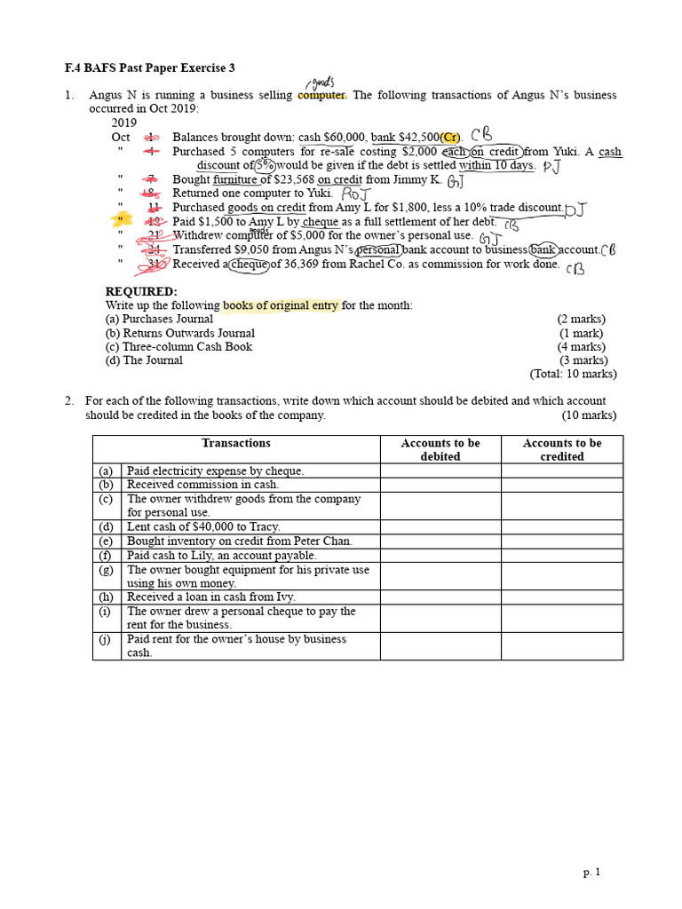 F.4 Past Paper Exercise 3 | PDF | Debits And Credits | Banks