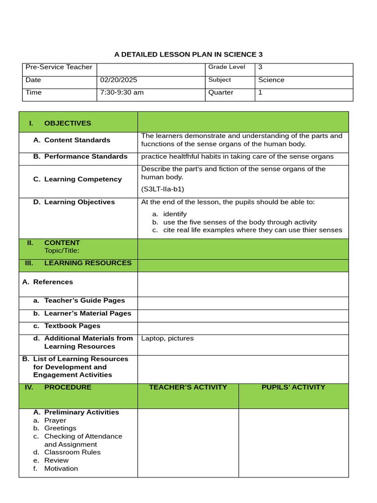 Detailed Lesson Plan Template | PDF