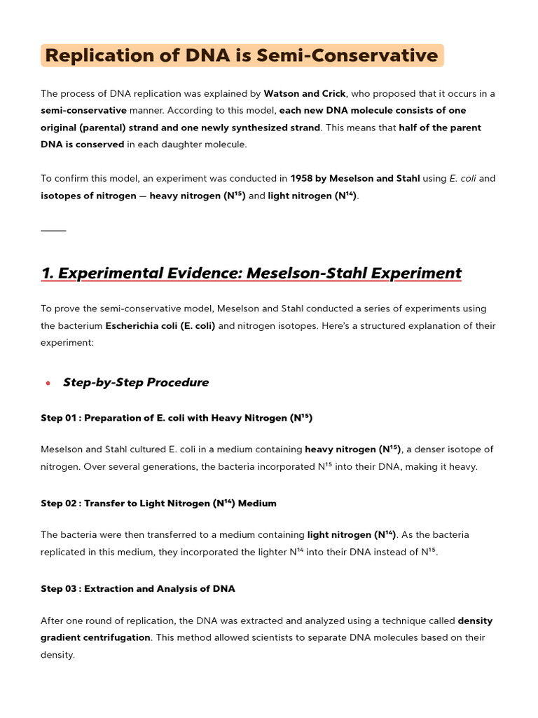 Replication of DNA Is Semi-Conservative | PDF | Dna | Biochemistry