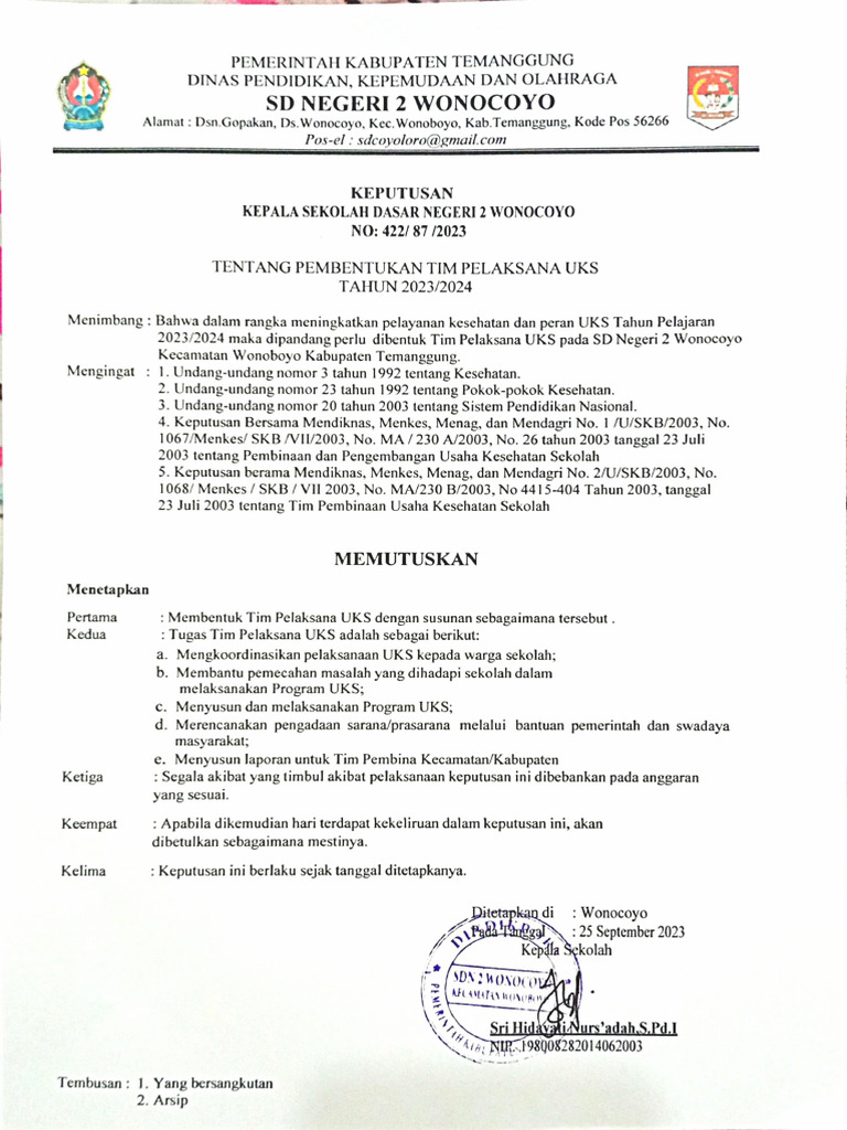 SK UKS 2023 - 2024 SDN 2 Wonocoyo | PDF
