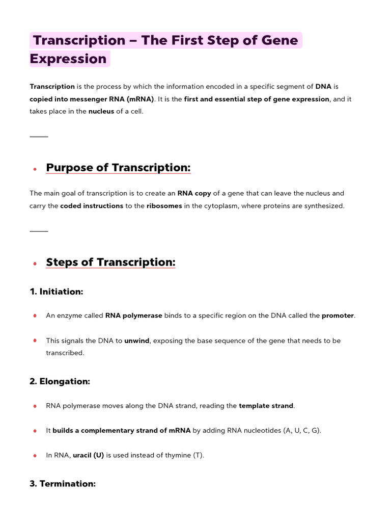 Transcription - The First Step of Gene Expression | PDF | Messenger Rna ...
