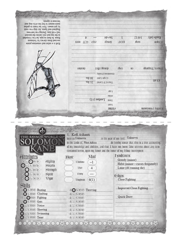 Savage Worlds - Solomon Kane - Characters - Kofi Ashanti | PDF | Water ...