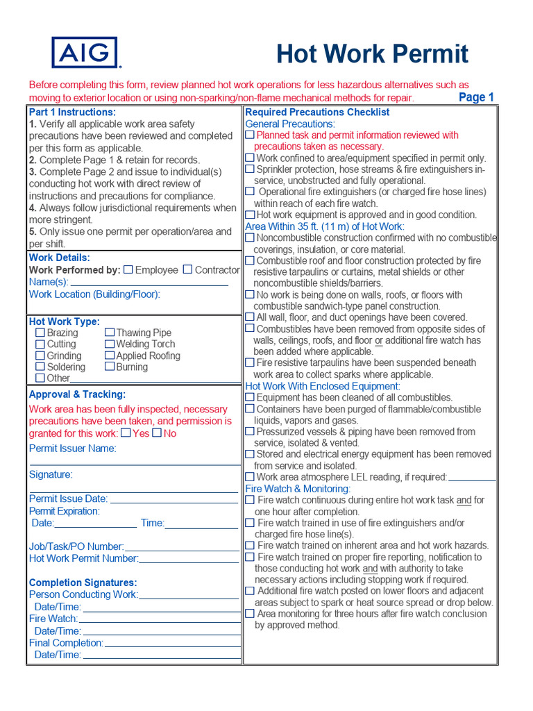 Hot Work Permit Guidelines for Ireland | PDF | Fires | American ...