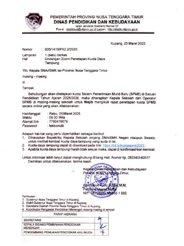 Surat Penetapan Kuota SPMB 2025 | PDF