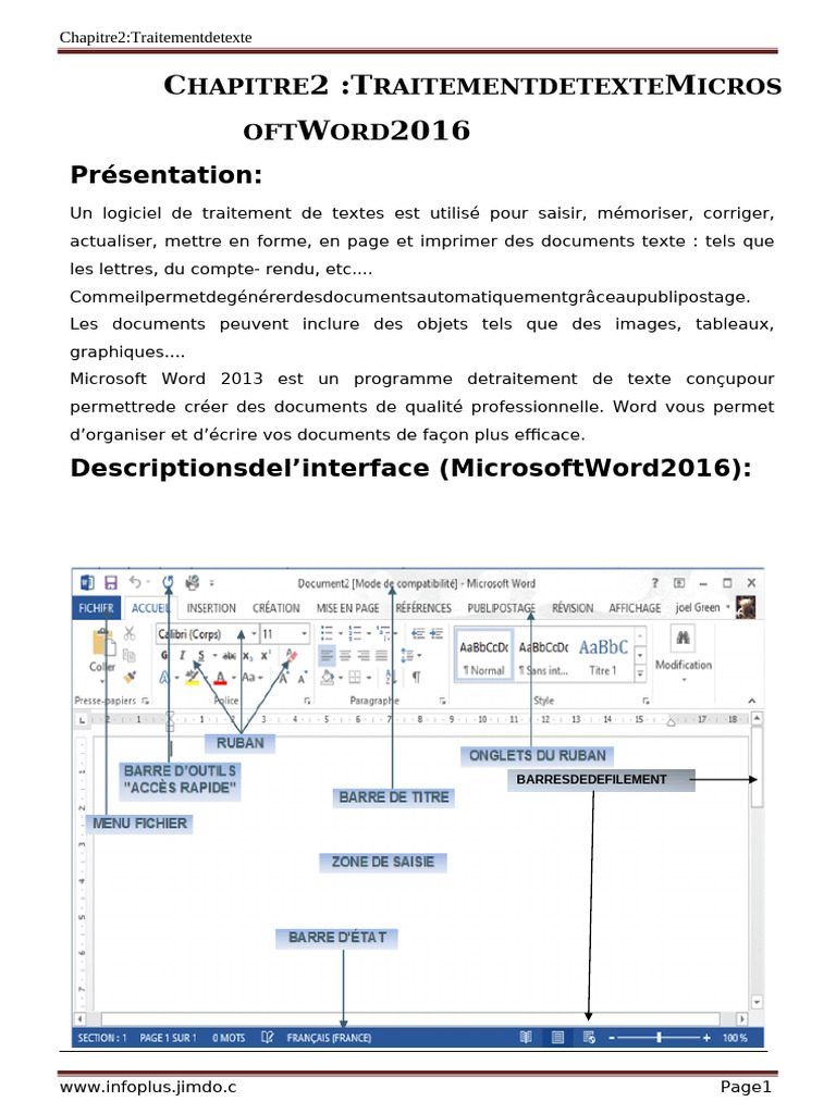 Guide de traitement de texte Word 2016 | PDF | Microsoft Word ...