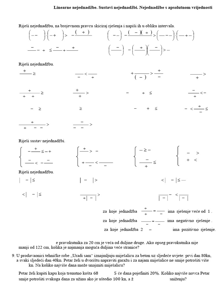 PRIPREMA ZA 5.PPZ (Linearne Nejednadžbe) | PDF