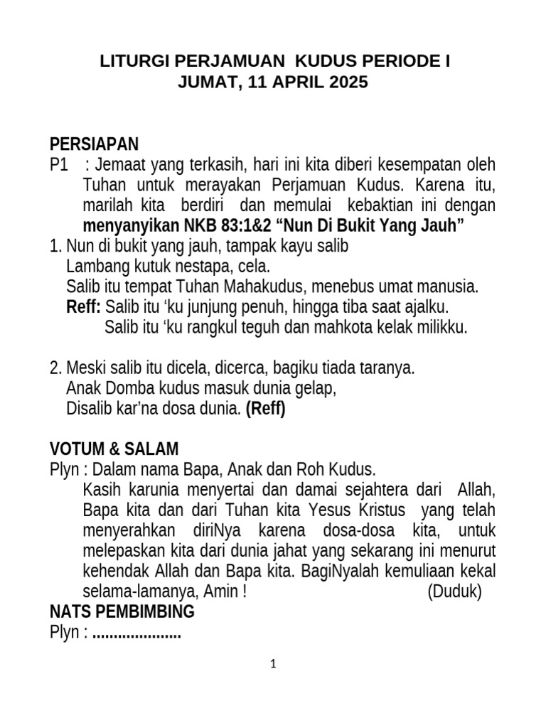 Liturgi Perjamuan Kudus 2025 | PDF