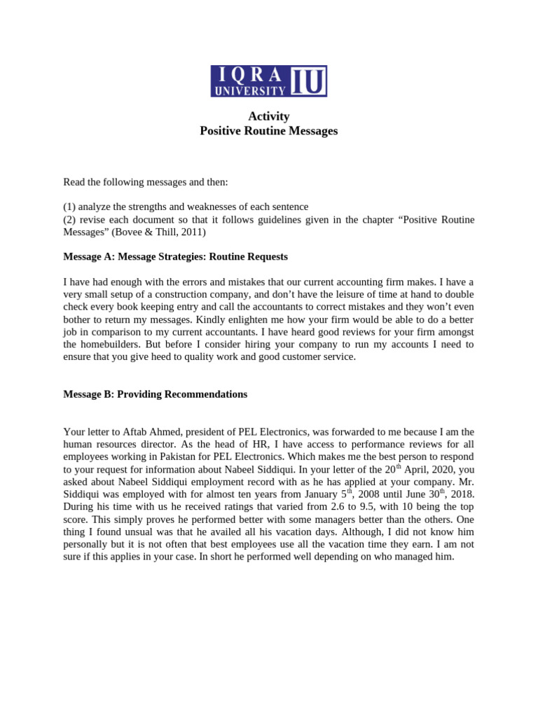 5lecture 7 Positive Routine Messages Practice Activity - Analysis of ...