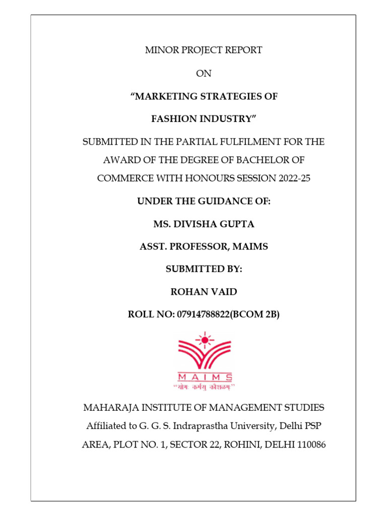 ROHAN VAID MINOR PROJECT | PDF | Fashion | Marketing