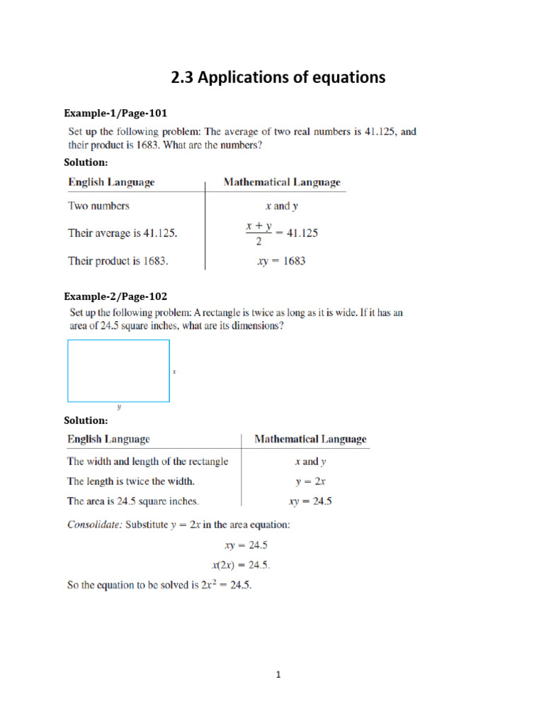 2.3 - Applications of Equations | PDF | Area | Length