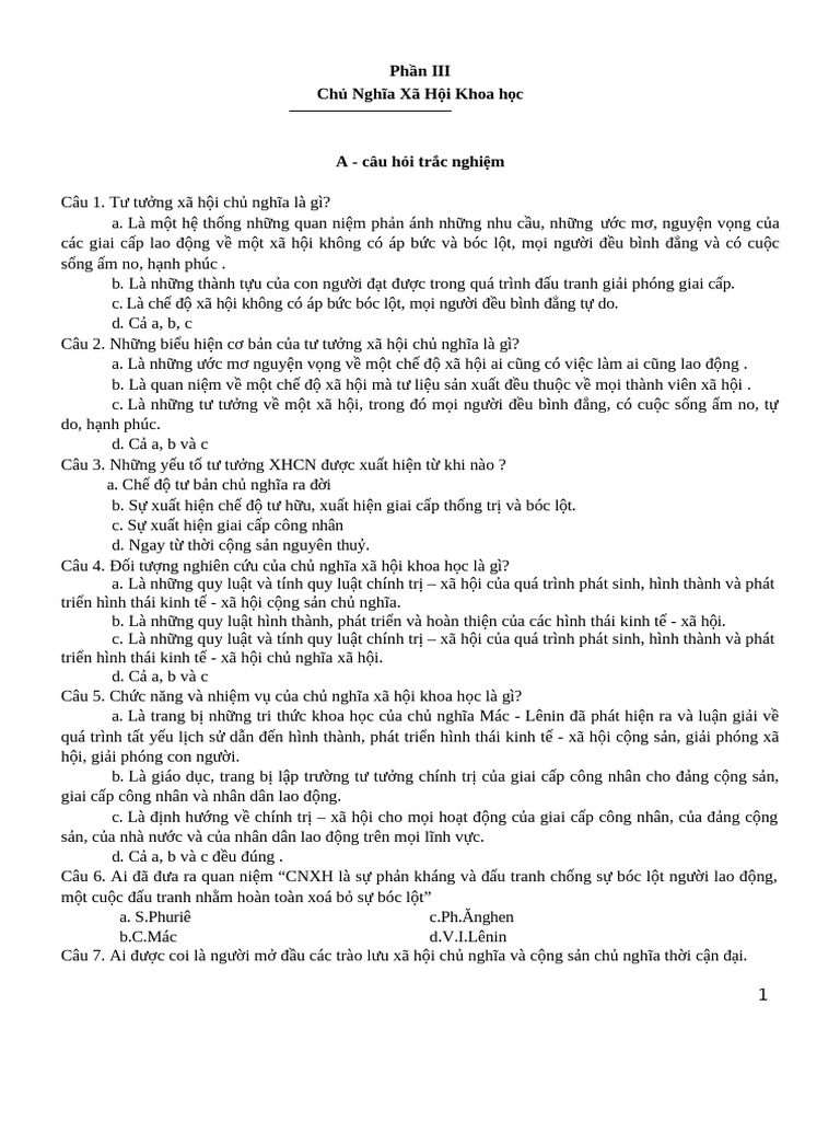 215-cau-hoi-va-dap-an-trac-nghiem-chu-nghia-xa-hoi-khoa-hoc | PDF