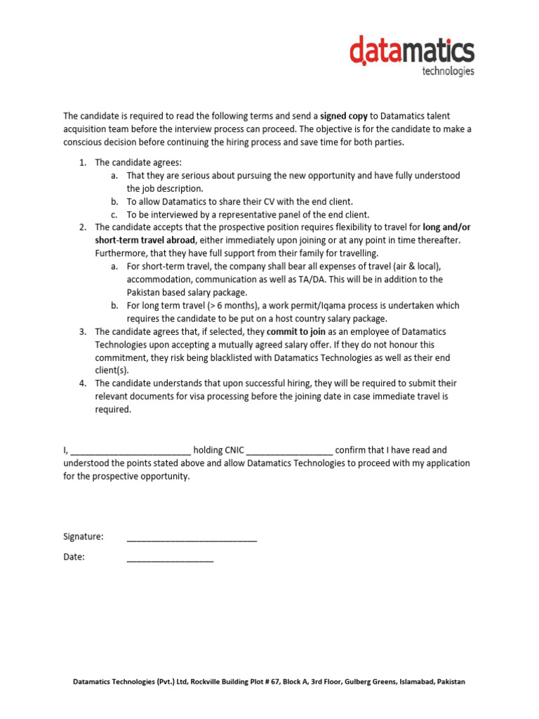 Datamatics - End Client Interview Pro Forma (Onsite) | PDF