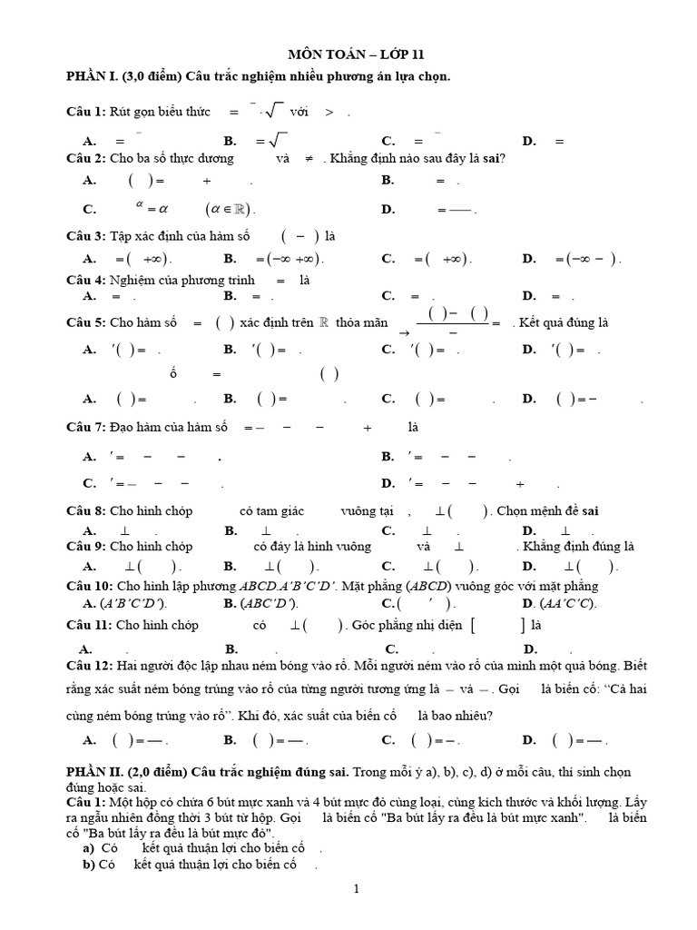 De Minh Hoa KT HK2 Toan 11 | PDF