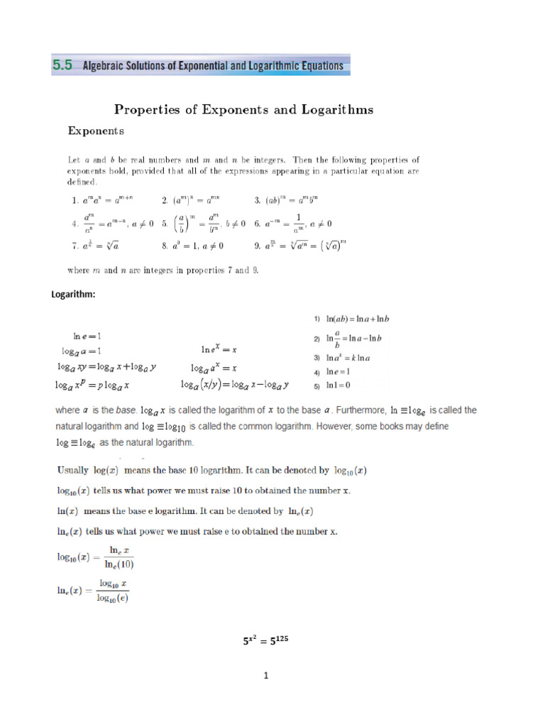 5.5 Algebraic solutions of exponential and logarithmic equations (2) | PDF | Mathematics ...
