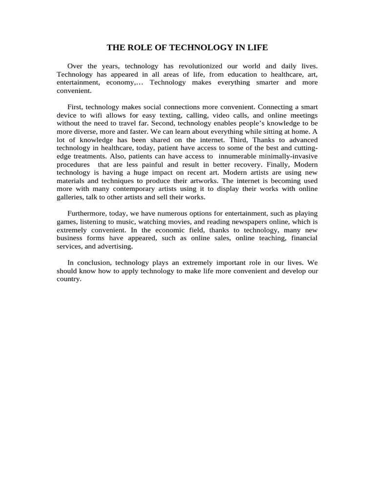 The Role of Technology in Life | PDF