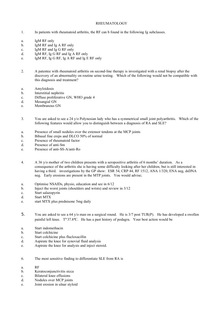Rheum MCQ | PDF | Rheumatoid Arthritis | Arthritis