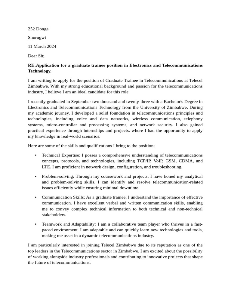 Simbarashe Malvin Mutanda Curriculum Vitaè TELECEL ZIMBABWE APPLICATION ...