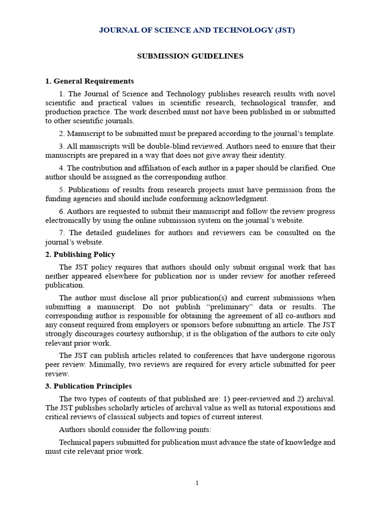 JST Submission Guidelines for Authors | PDF
