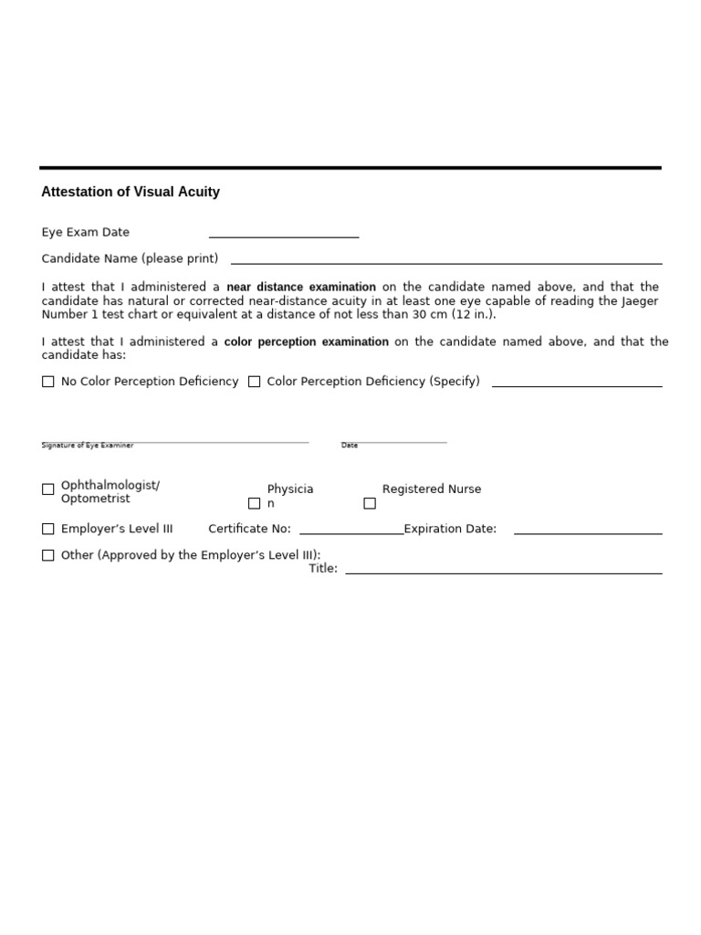 Visual Acuity Attestation Form | PDF